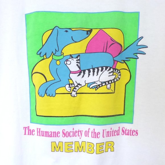 Gildan | Shirts | 99s Vintage Humane Society Of The Us Neon Dog Cat T ...